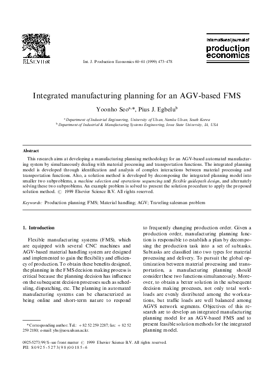 (PDF) Integrated manufacturing planning for an AGV-based FMS