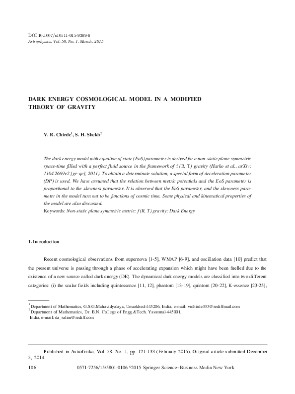 Pdf Dark Energy Cosmological Model In A Modified Theory Of Gravity