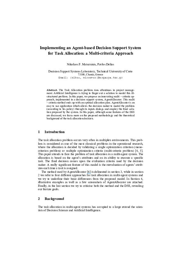 (PDF) Implementing an agent-based decision support system for task allocation: a multi-criteria ...