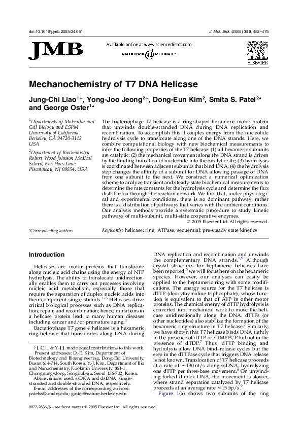 (PDF) Mechanochemistry of T7 DNA Helicase