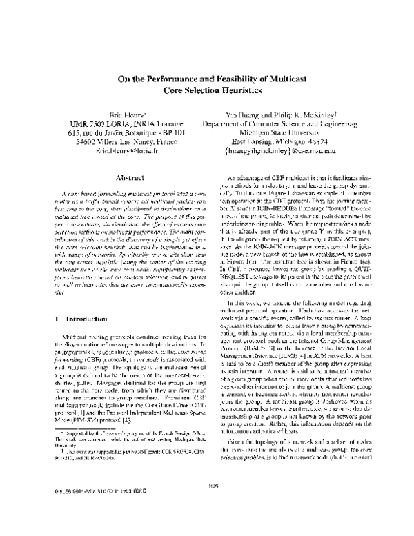 (PDF) On the performance and feasibility of multicast core selection heuristics