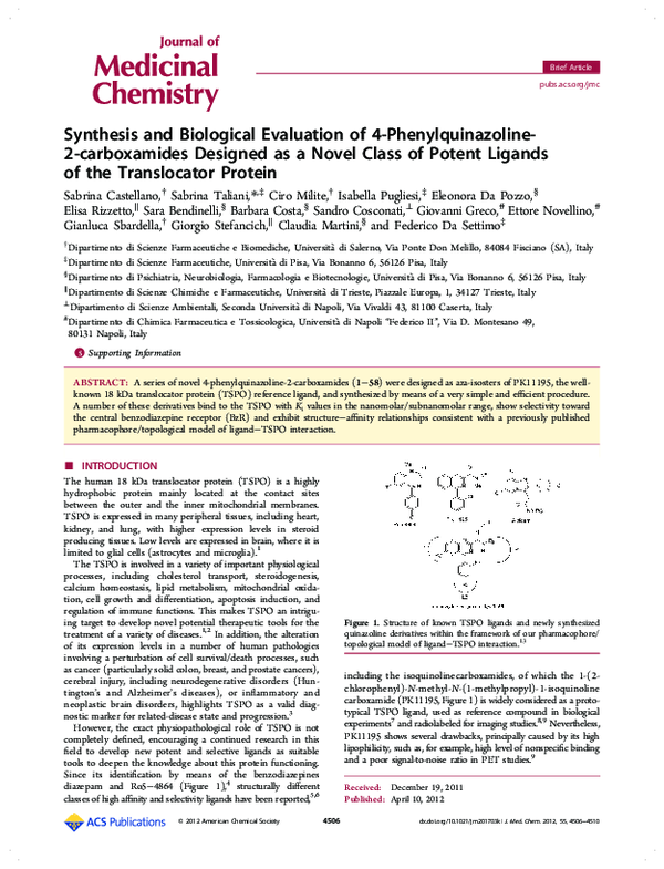 (PDF) Synthesis and Biological Evaluation of 4-Phenylquinazoline-2-carboxamides Designed as a ...