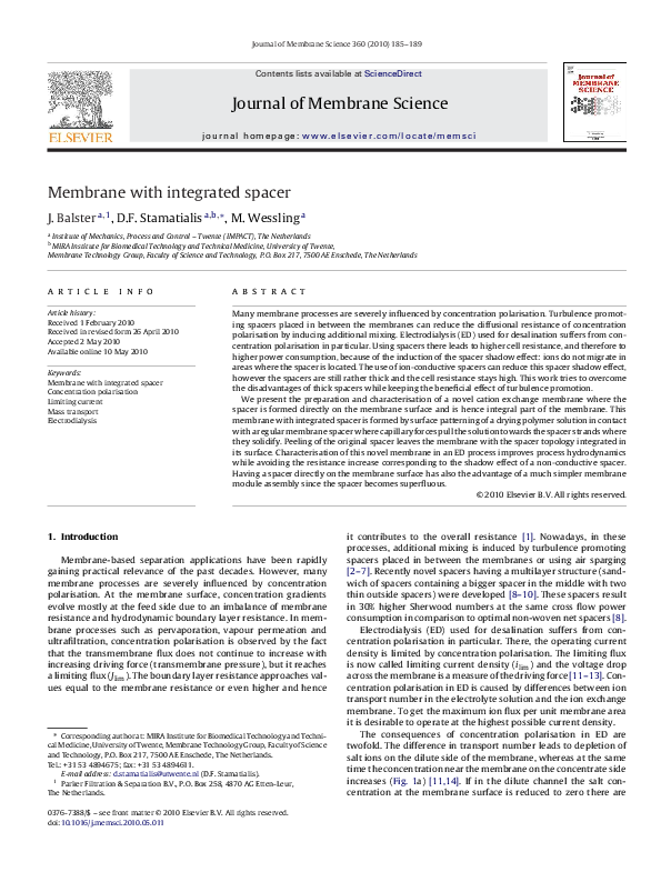 (PDF) Membrane with integrated spacer