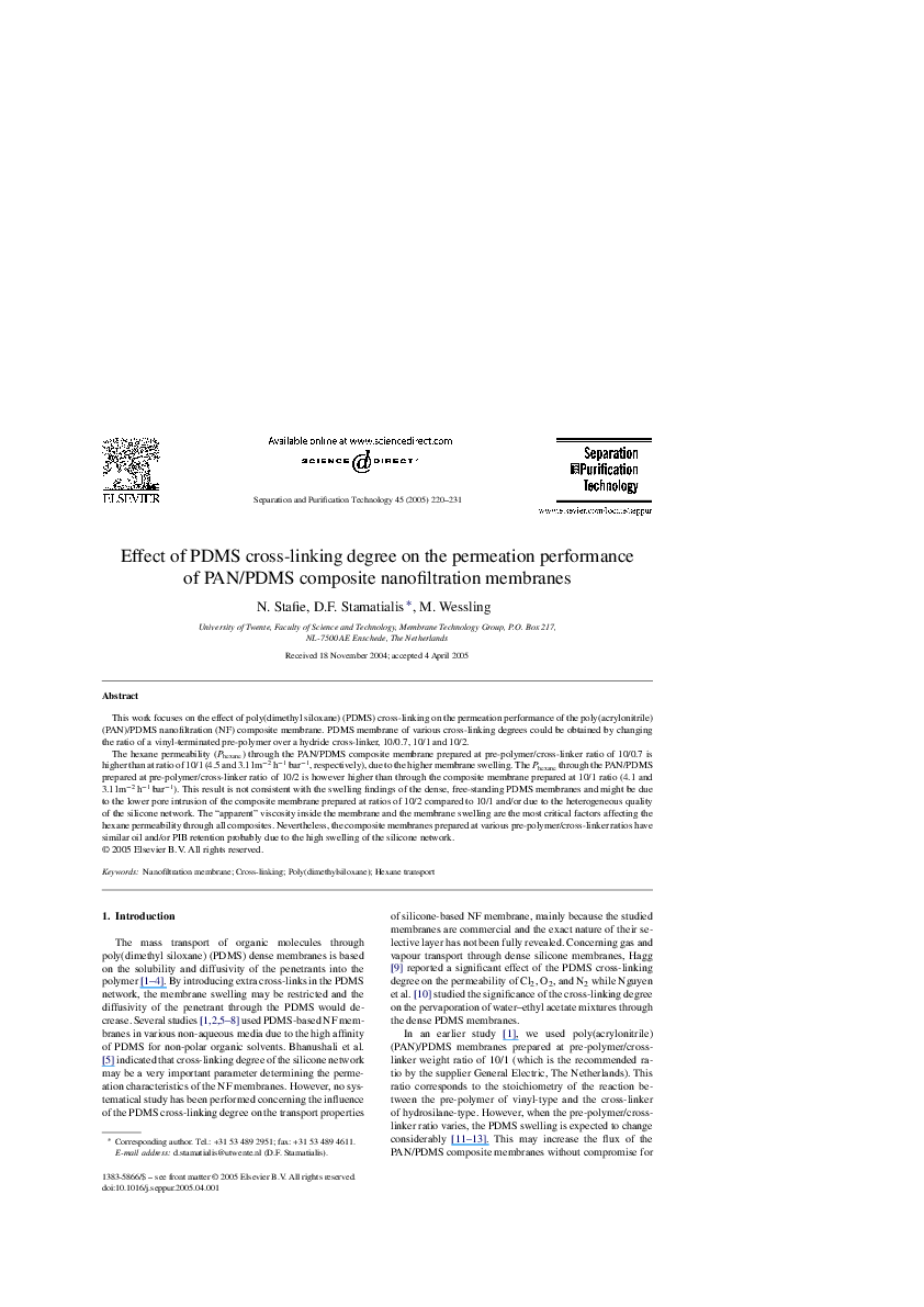 (PDF) Effect of PDMS cross-linking degree on the permeation performance ...