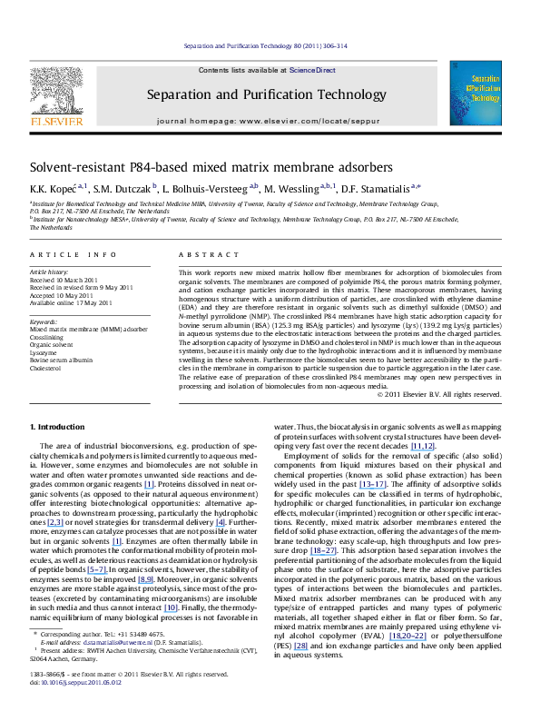 (PDF) Solvent-resistant P84-based mixed matrix membrane adsorbers