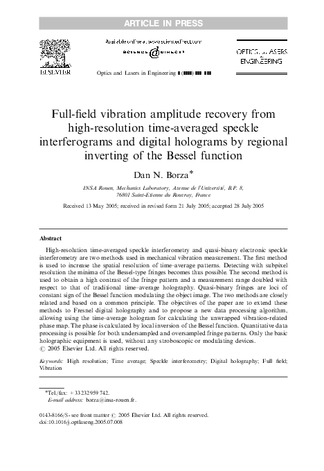 (PDF) Full-field vibration amplitude recovery from high-resolution time-averaged speckle ...