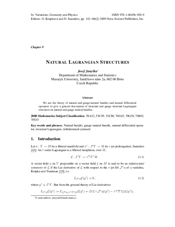 (PDF) Natural Lagrangian Structures