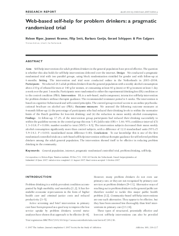 (PDF) Web-based self-help for problem drinkers: a pragmatic randomized trial