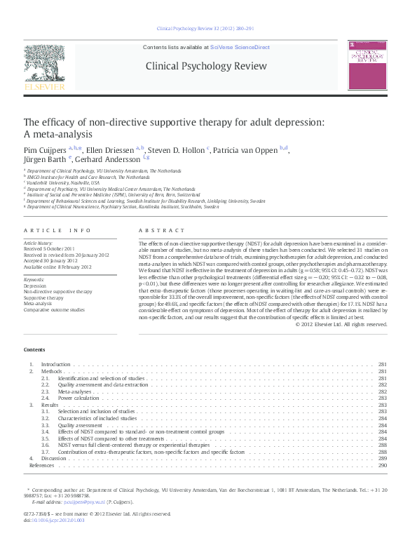 (PDF) The efficacy of non-directive supportive therapy for adult ...