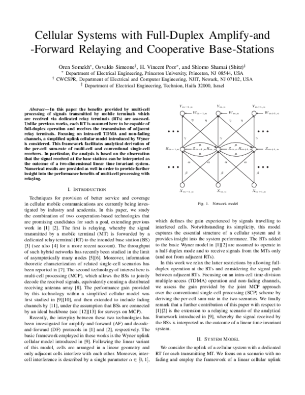 (PDF) Cellular Systems with Full-Duplex Amplify-and-Forward Relaying and Cooperative Base-Stations