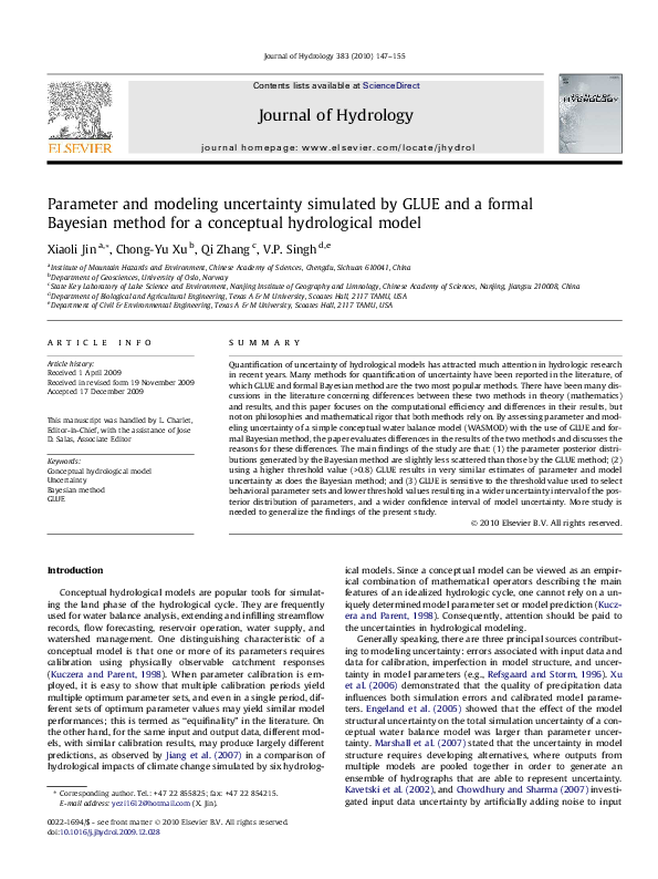 (PDF) Parameter and modeling uncertainty simulated by GLUE and a formal Bayesian method for a ...