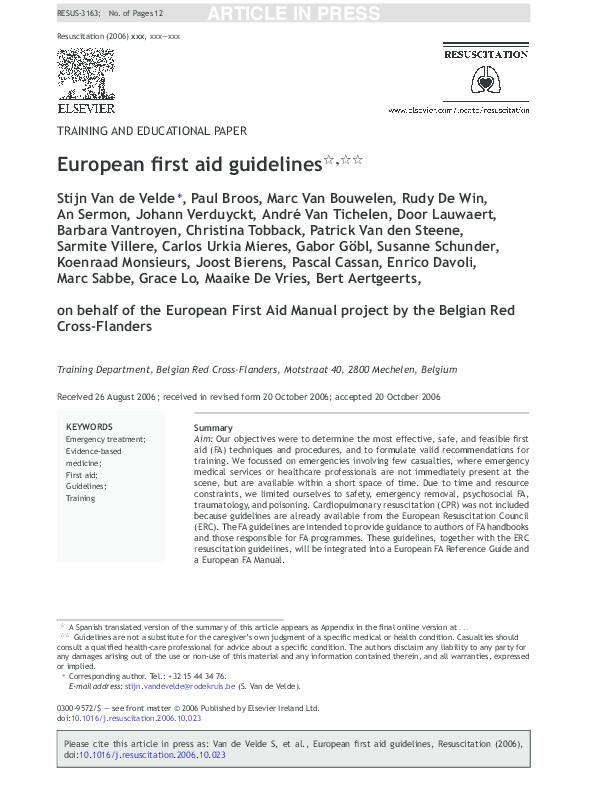 (PDF) European first aid guidelines