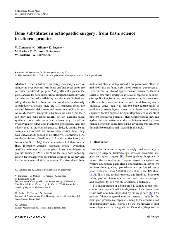 (PDF) Bone substitutes in orthopaedic surgery: from basic science to ...