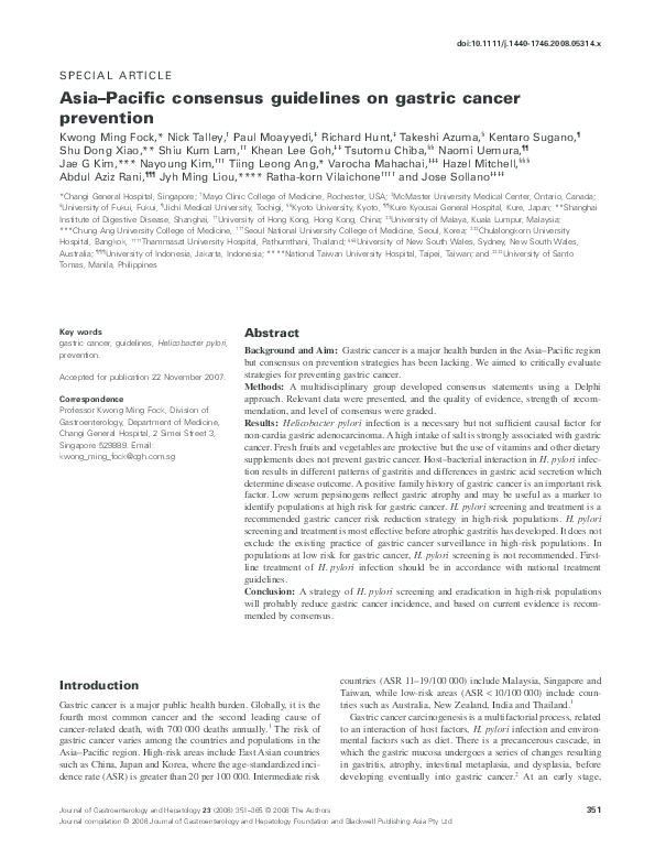 (PDF) Asia–Pacific consensus guidelines on gastric cancer prevention