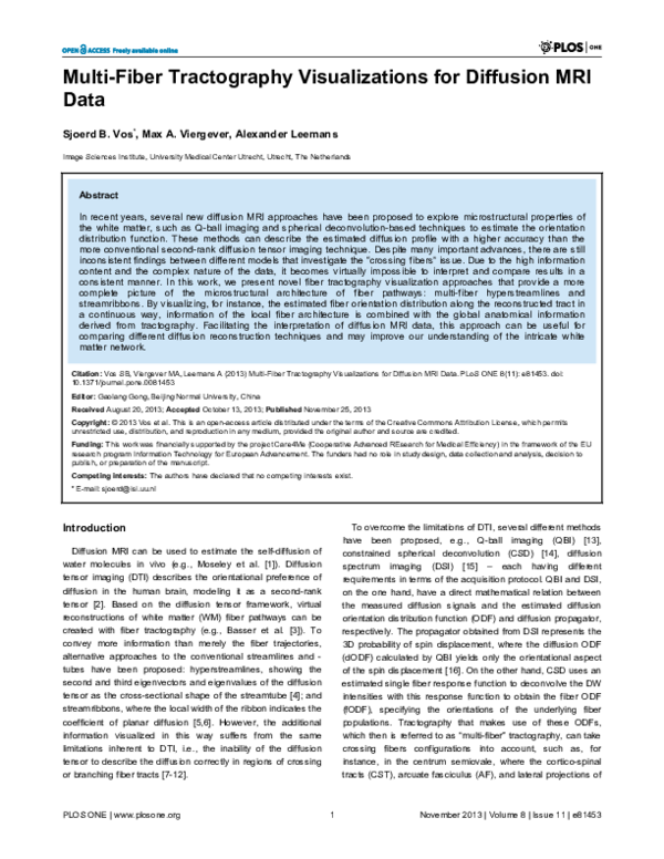 (PDF) Multi-Fiber Tractography Visualizations for Diffusion MRI Data