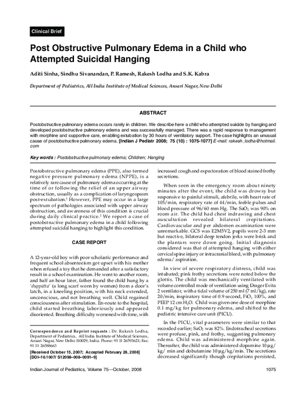 (PDF) Post obstructive pulmonary edema in a child who attempted ...