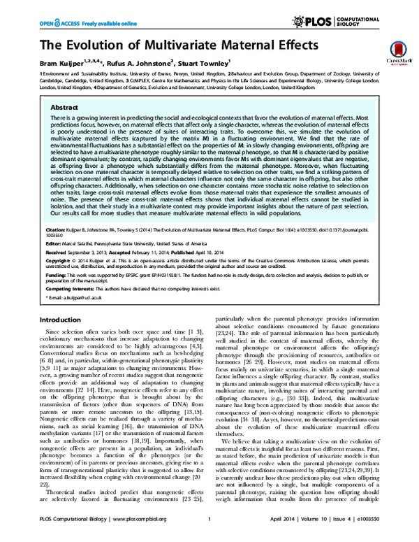 (PDF) The Evolution of Multivariate Maternal Effects