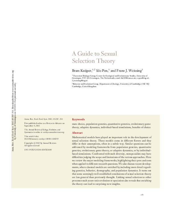 (PDF) A Guide to Sexual Selection Theory