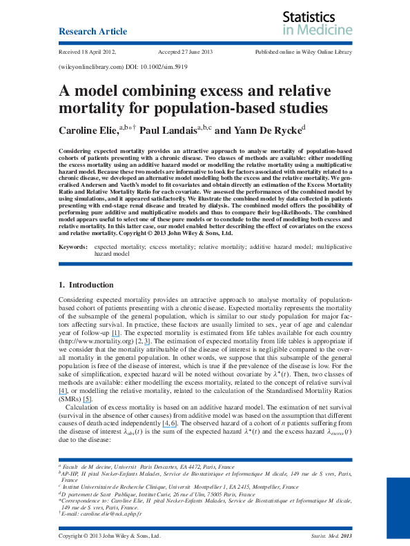 (PDF) A model combining excess and relative mortality for population-based studies