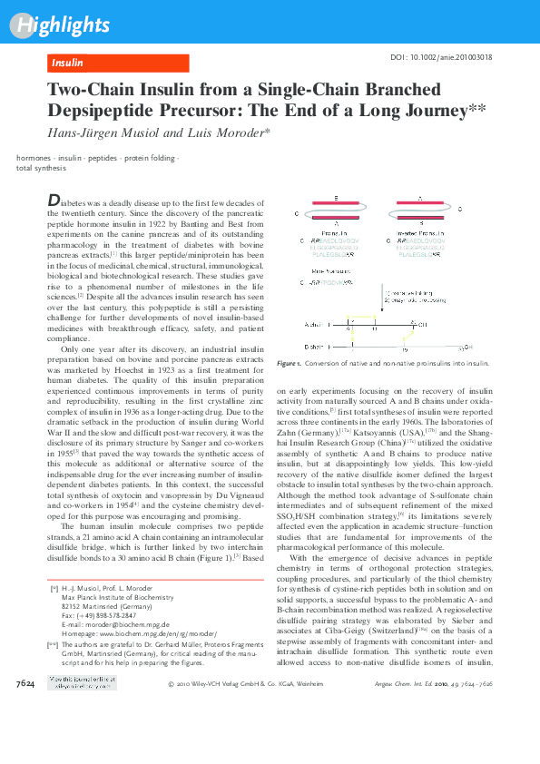(PDF) Two-Chain Insulin from a Single-Chain Branched Depsipeptide ...
