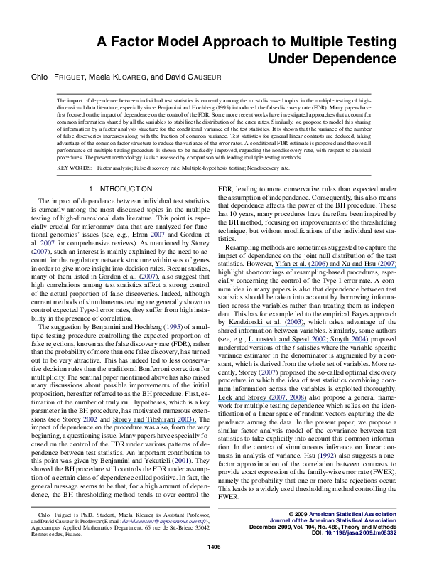 Pdf A Factor Model Approach To Multiple Testing Under Dependence