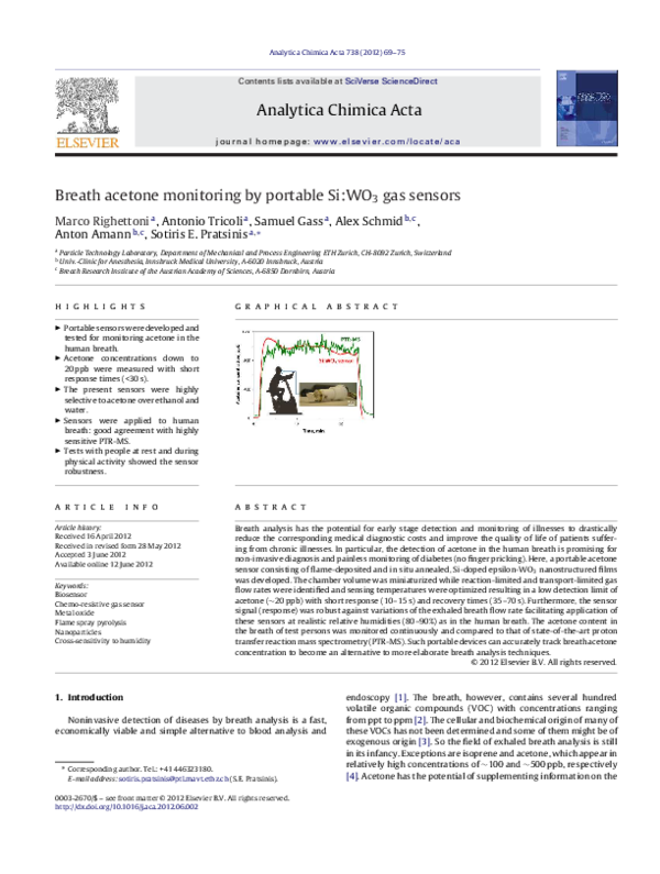 (PDF) Breath acetone monitoring by portable Si:WO3 gas sensors