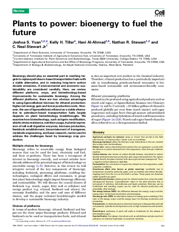 (PDF) Plants to power: bioenergy to fuel the future