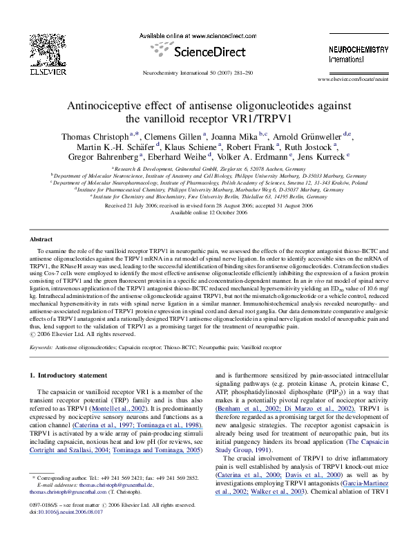 (PDF) Antinociceptive effect of antisense oligonucleotides against the ...