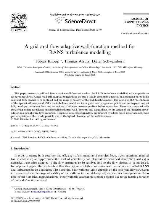 Pdf A Grid And Flow Adaptive Wall Function Method For Rans Turbulence