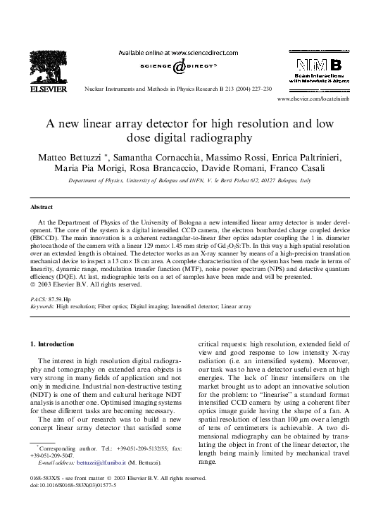 (PDF) A new linear array detector for high resolution and low dose digital radiography