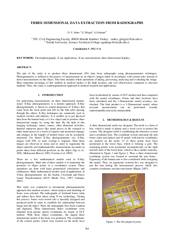 (PDF) Three Dimensional Data Extraction from Radiographs