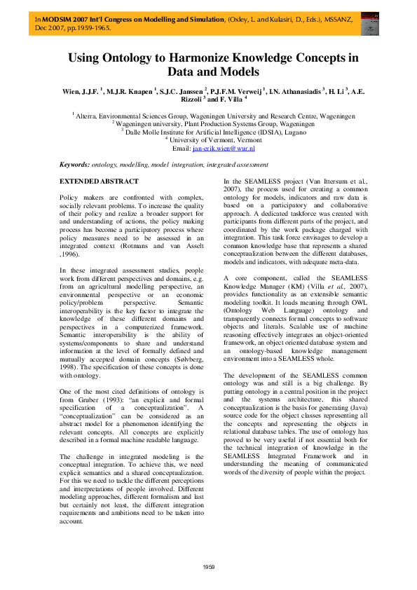 (PDF) Using ontology to harmonize knowledge concepts in data and models