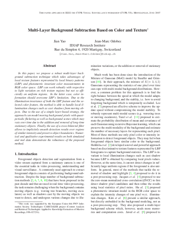 (PDF) Multi-Layer Background Subtraction Based on Color and Texture