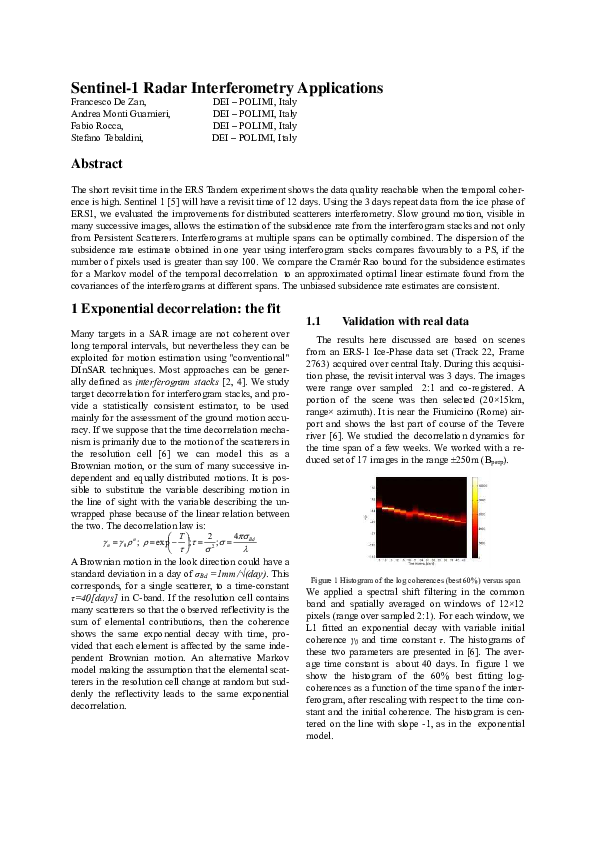 (PDF) Sentinel-1 Radar Interferometry Applications