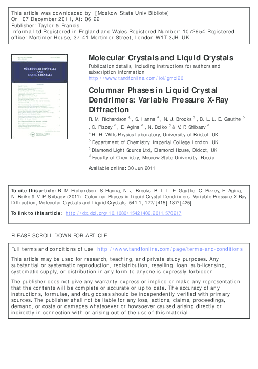 (PDF) Columnar Phases in Liquid Crystal Dendrimers: Variable Pressure X ...