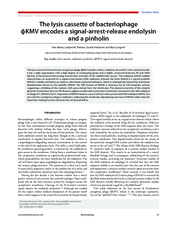 (PDF) The lysis cassette of bacteriophage фKMV encodes a signal-arrest ...