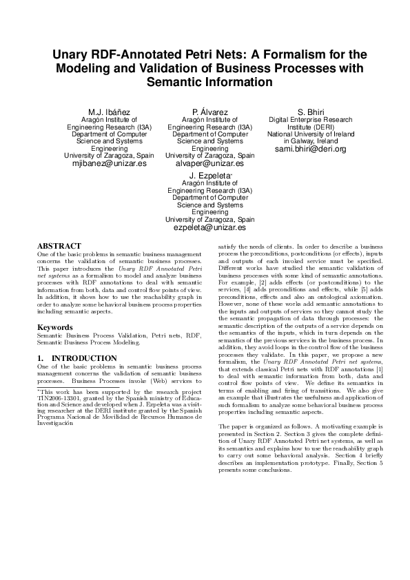 (PDF) Unary RDF-Annotated Petri Nets: A formalism for the modeling and validation of business ...
