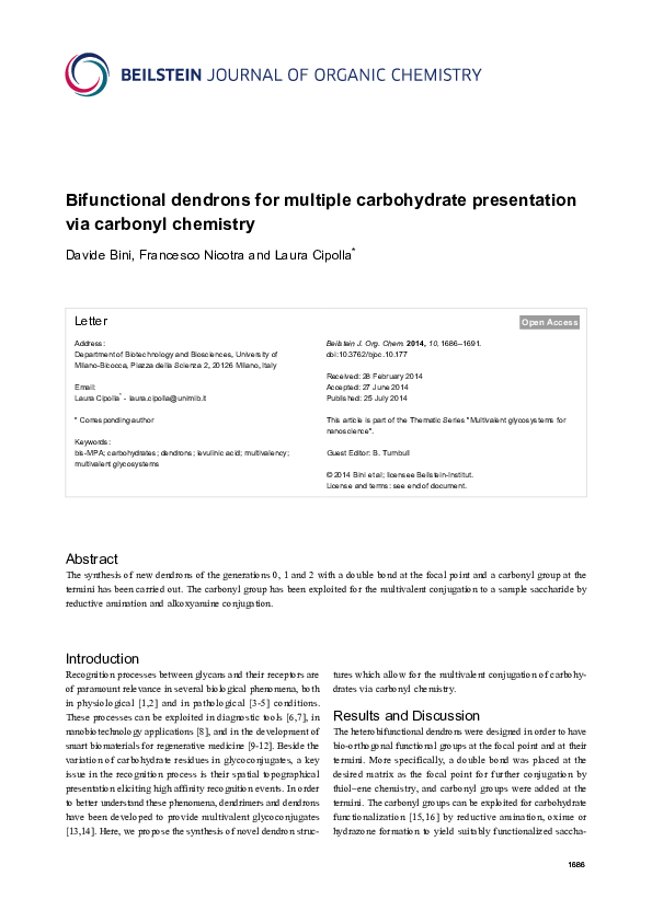 (PDF) Bifunctional dendrons for multiple carbohydrate presentation via ...