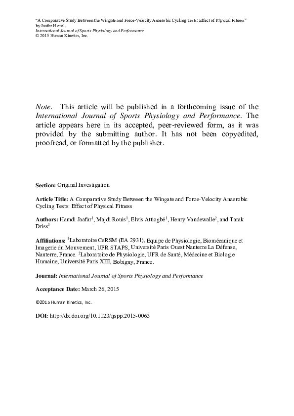(PDF) A Comparative Study Between the Wingate and Force-Velocity ...