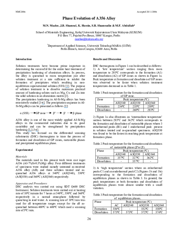 (PDF) Phase Evolution of A356 Alloy