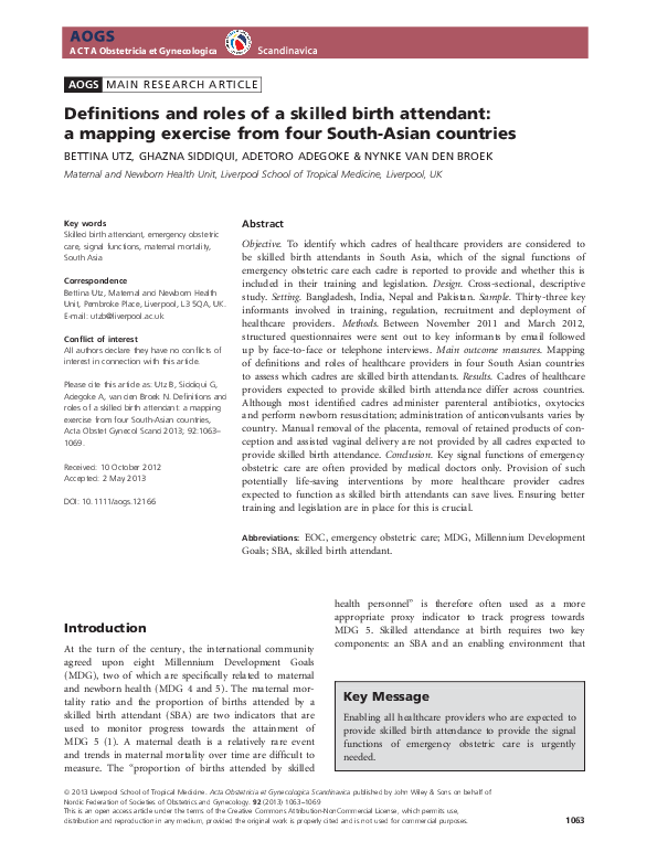 (PDF) Definitions and roles of a skilled birth attendant: a mapping ...