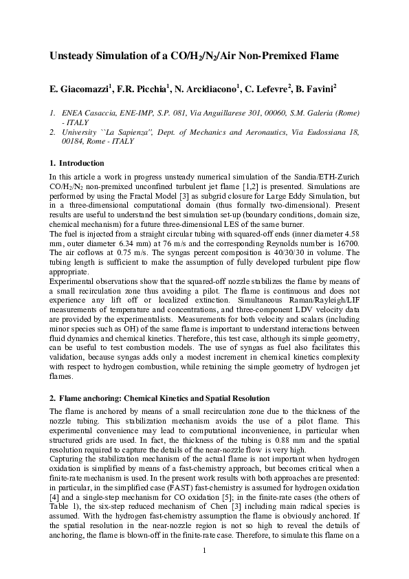 (PDF) Unsteady Simulation of a CO/H 2 /N 2 /Air Non-Premixed Flame