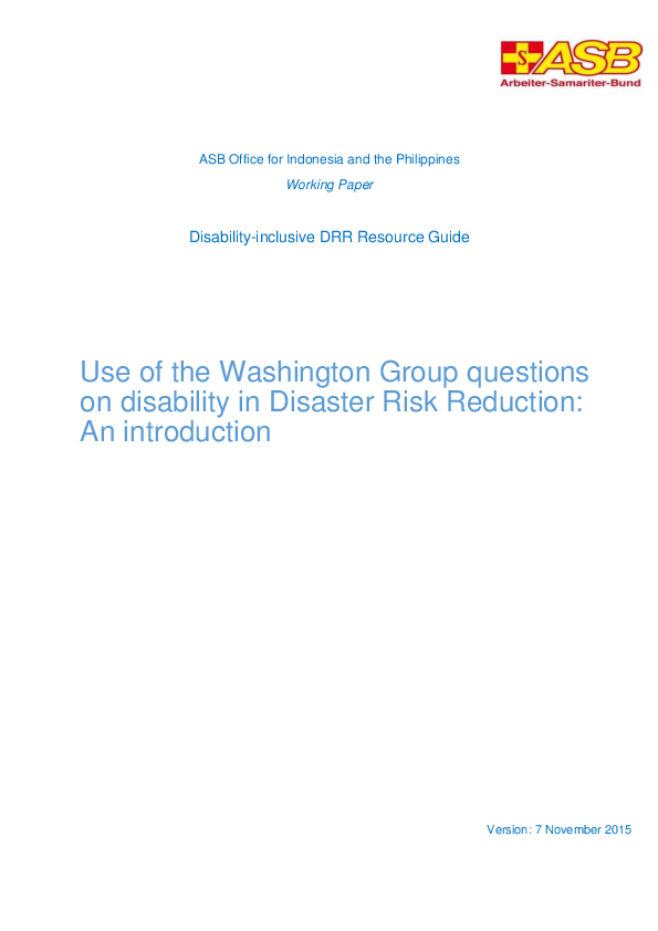 (PDF) Use of the Washington Group Questions on disability in Disaster Risk Reduction: An ...