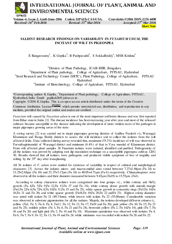 (PDF) SALIENT RESEARCH FINDINGS ON VARIABILITY IN FUSARIUM UDUM, THE ...