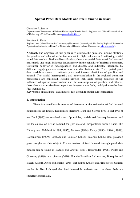 (PDF) Spatial Panel Data Models and Fuel Demand in Brazil | Lubna Omar - Academia.edu