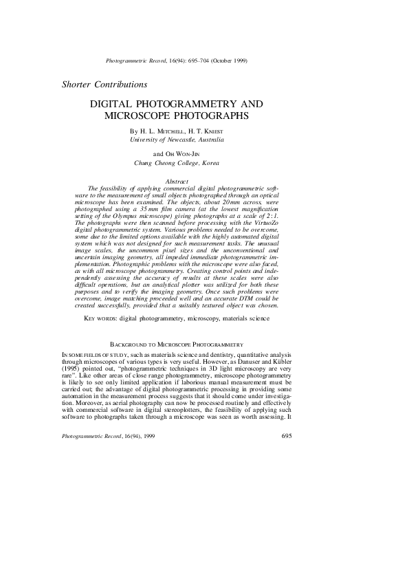 (PDF) Digital Photogrammetry and Microscope Photographs