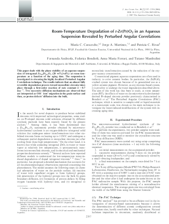 Pdf Room Temperature Degradation Of T Zr Pr O 2 In An Aqueous Suspension Revealed By