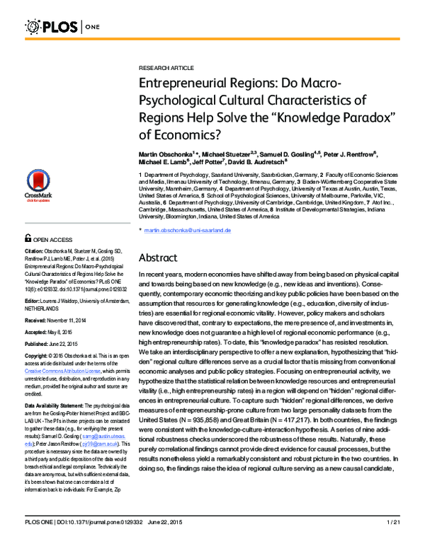 (PDF) Entrepreneurial Regions: Do Macro-Psychological Cultural ...