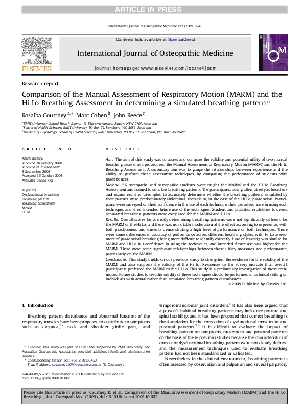 (PDF) Comparison of the Manual Assessment of Respiratory Motion (MARM ...