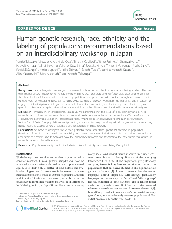 (PDF) Human genetic research, race, ethnicity and the labeling of ...